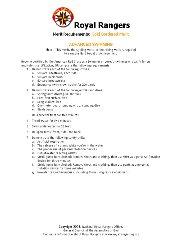 Royal Rangers Gold Merit Requirements | PDF | Camping | Christian Mission