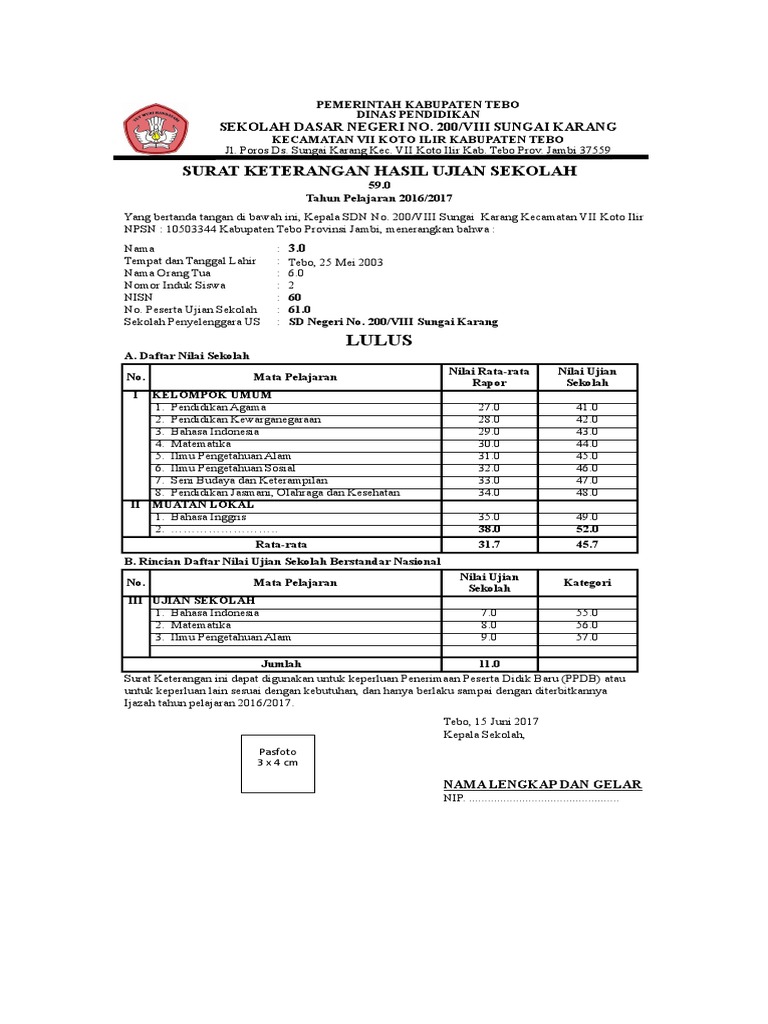 Contoh SKHU SD Tahun 2017. KTSP 2006 | PDF