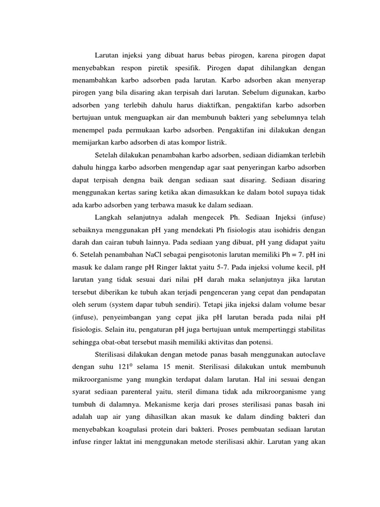 Larutan Injeksi Yang Dibuat Harus Bebas Pirogen | PDF