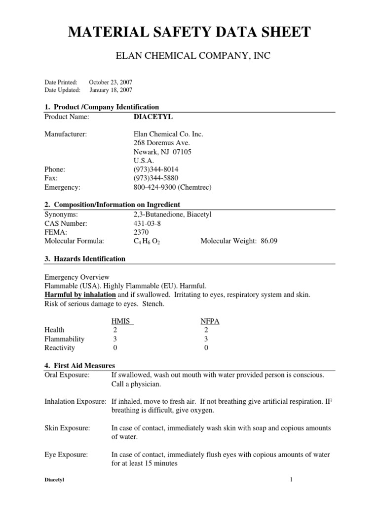 Material Safety Data Sheet: Elan Chemical Company, Inc | PDF | Personal ...