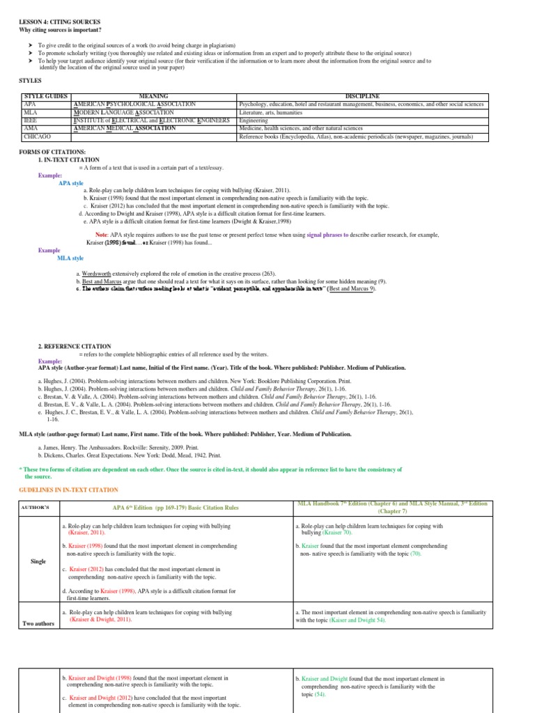 Lesson 4: Citing Sources: APA Style | PDF | Citation | Apa Style