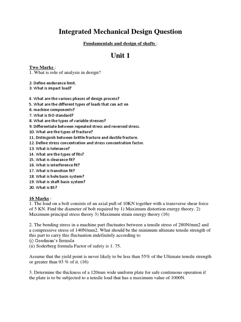 Integrated Mechanical Design Question: Fundamentals and Design of ...