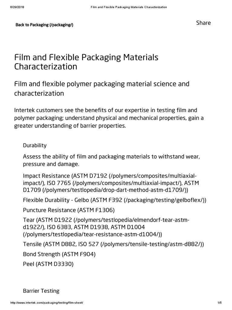 Film and Flexible Packaging Materials Characterization | PDF | Polymers ...