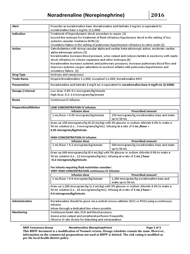 Noradrenaline PDF | PDF | Shock (Circulatory) | Intravenous Therapy