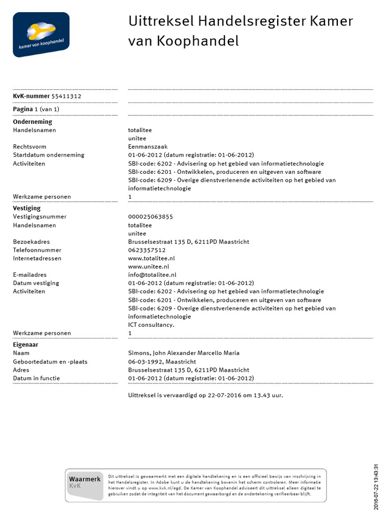 Uittreksel Handelsregister | PDF