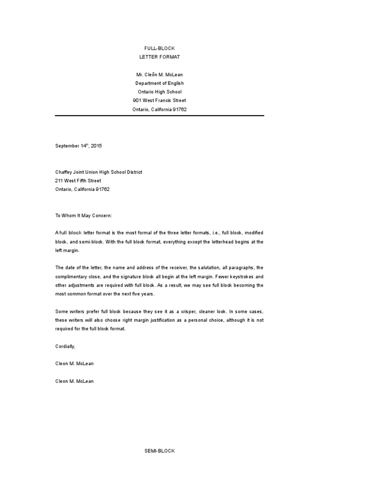 Block Letter Template | PDF | Written Communication | Writing