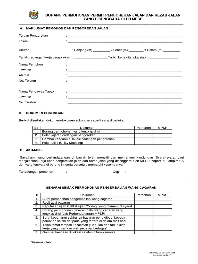 Permohonan Permit Pengorekan Jalan | PDF | Pengelolaan Keuangan & Uang