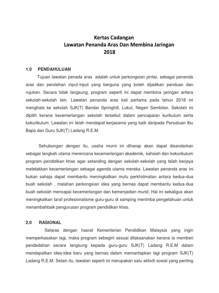 Kertas Kerja Lawatan Penanda Aras Ke Sekolah | PDF