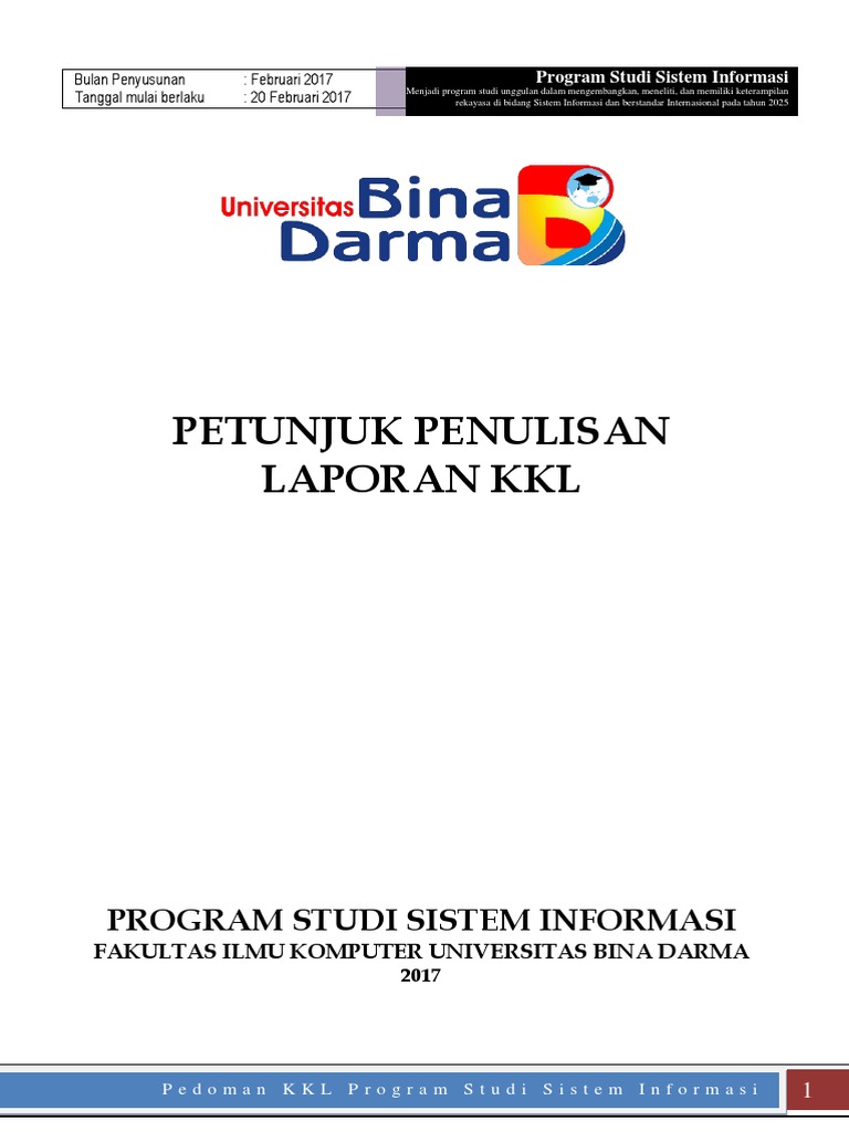 Petunjuk Penulisan KKL Program Studi Sistem Informasi 2016 2017 PDF | PDF
