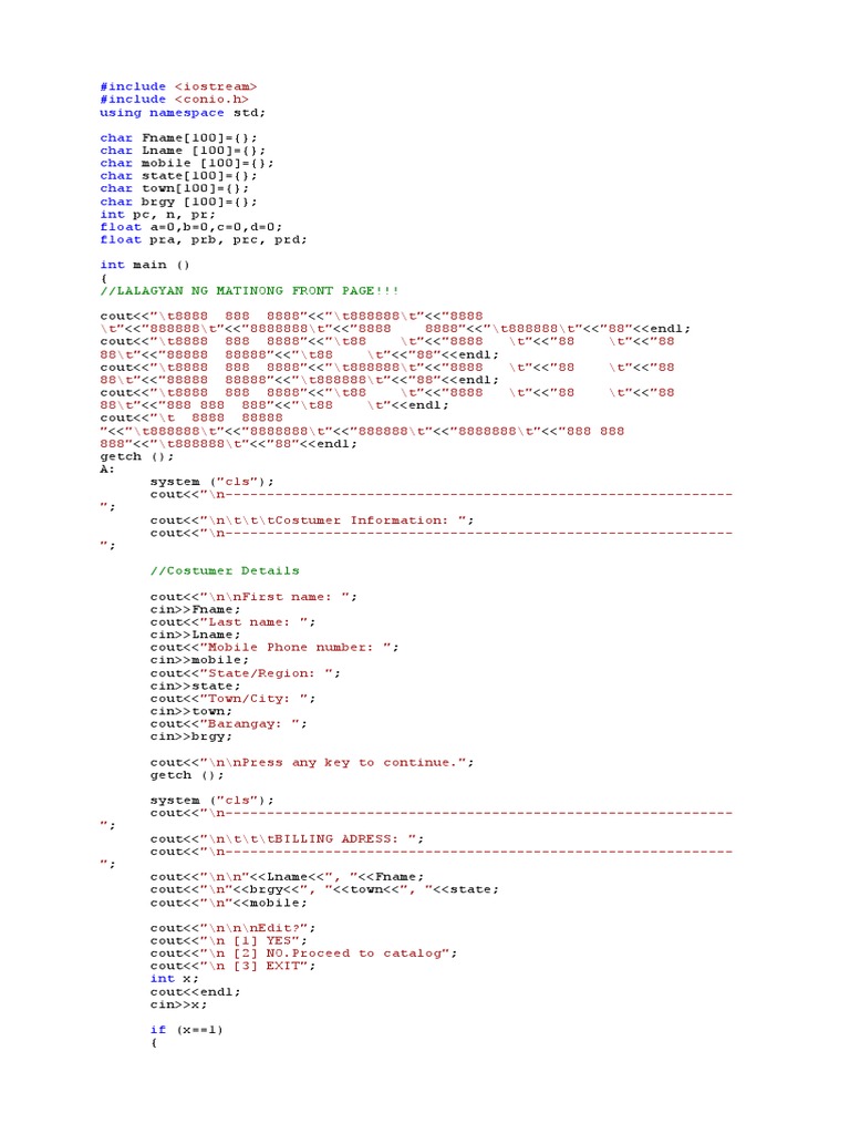 #Include #Include Using Namespace Char Char Char Char Char Char Int Float Float Int | PDF ...