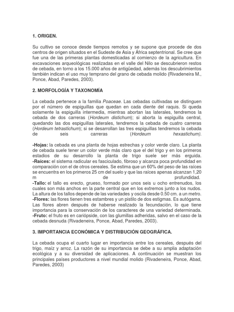 Generalidades Del Cultivo de La Cebada | PDF | Cebada | Cereales