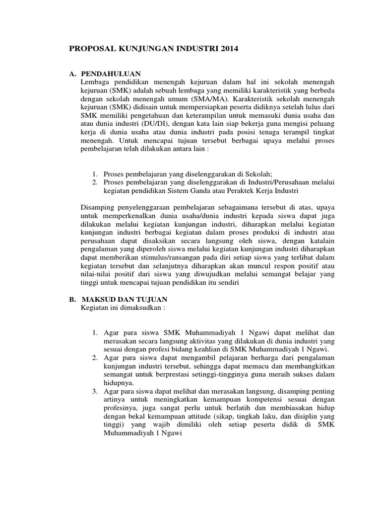 Contoh Proposal Kunjungan Industri 2014 | PDF