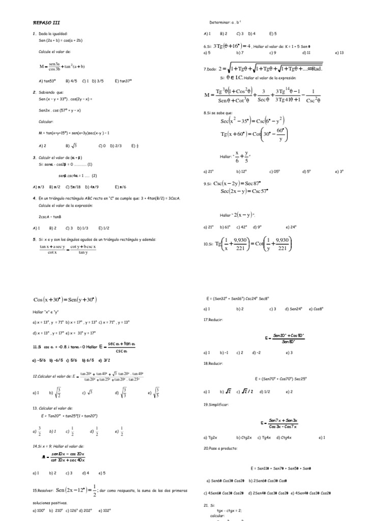 Repaso Trigooo y Geom... | Descargar gratis PDF | Geometría del plano euclidiano | Triángulo