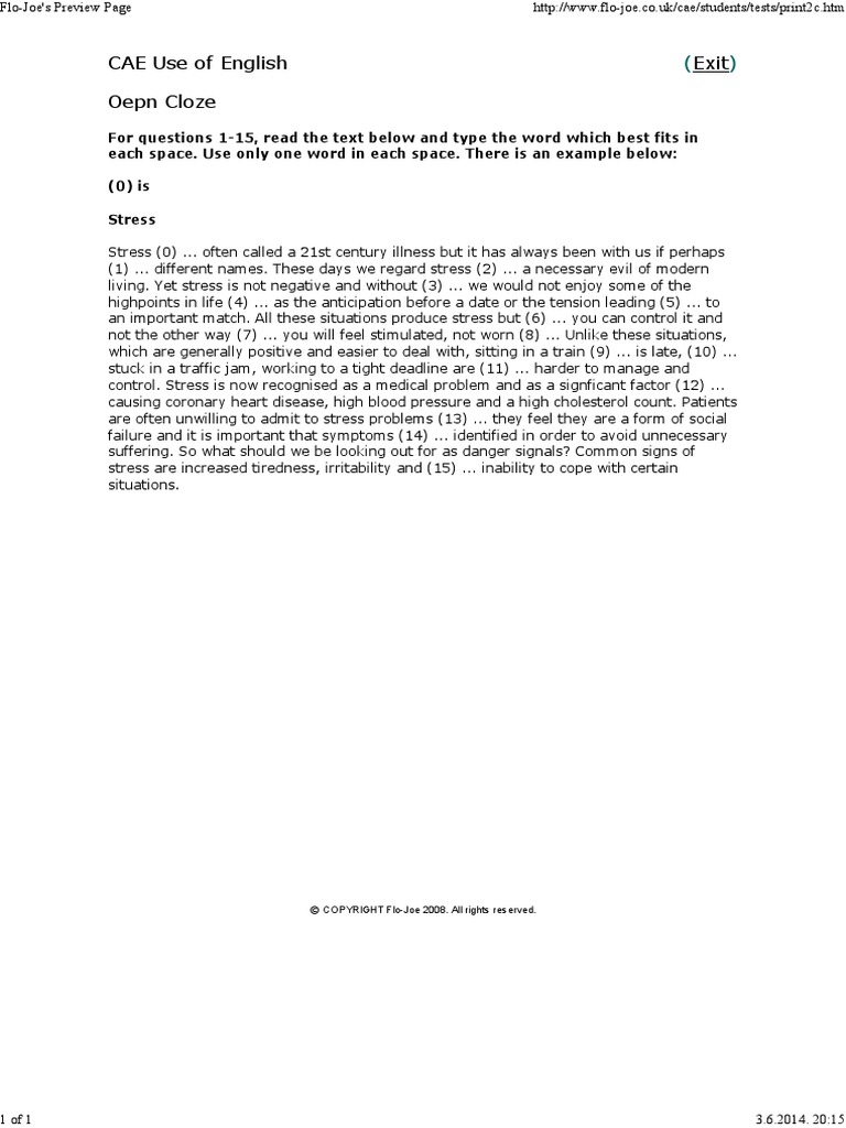 Cloze Test CAE | PDF