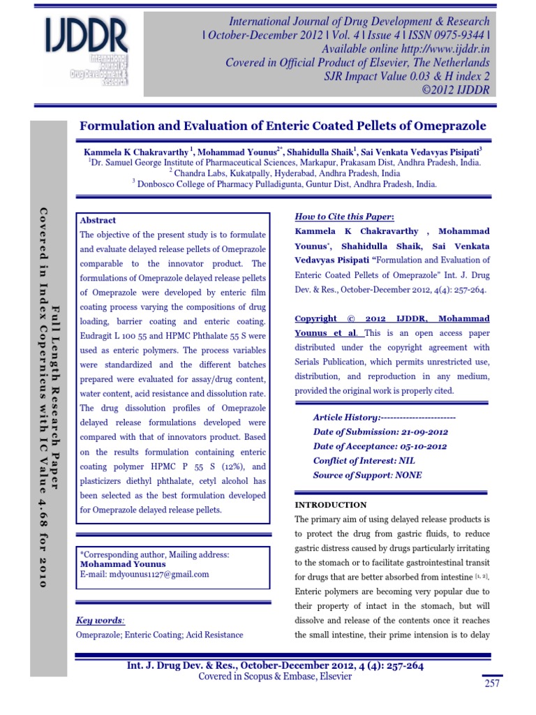 Formulation and Evaluation of Enteric Coated Pellets of Omeprazole PDF | PDF | Density | Stomach
