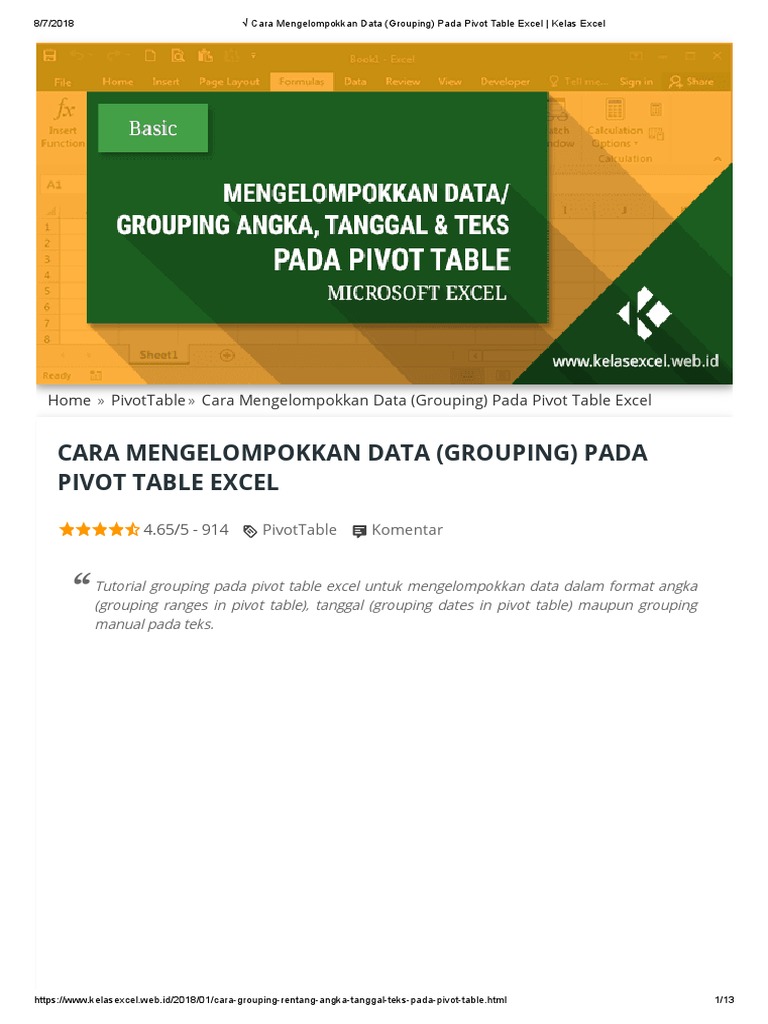 Cara Mengelompokkan Data (Grouping) Pada Pivot Table Excel - Kelas ...