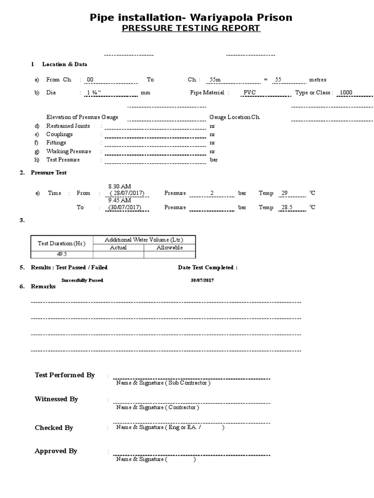 24 Pressure Testing Report - Format | PDF | Hydraulics | Gas Technologies
