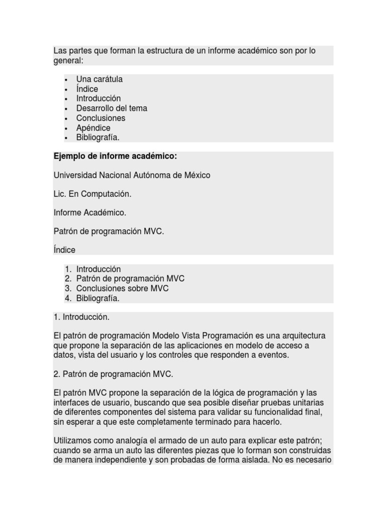 Las Partes Que Forman La Estructura de Un Informe Académico Son Por Lo ...