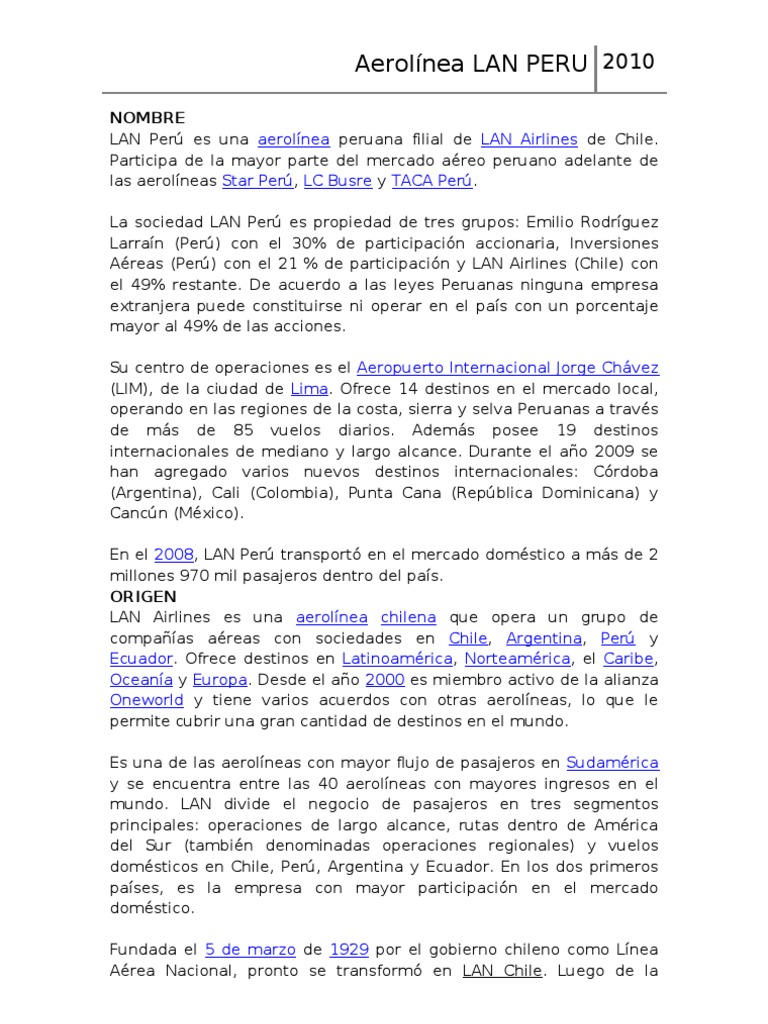 LAN Perú: Líder del Mercado Aéreo | PDF | aerolíneas | Aviación