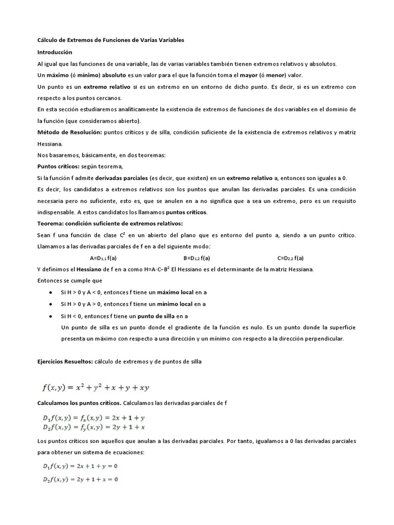 Cálculo de Extremos de Funciones de Varias Variables | Descargar gratis PDF | Ecuación ...