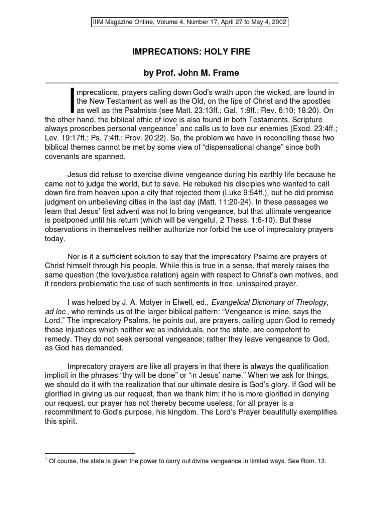 Imprecatory Prayers: Love and Justice | PDF | Hatred | God In Christianity