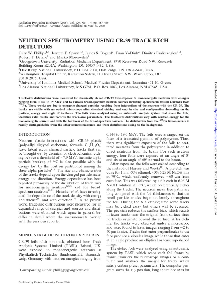 Neutron Spectrometry Using Cr-39 Track Etch | PDF | Neutron | Nuclear Fission