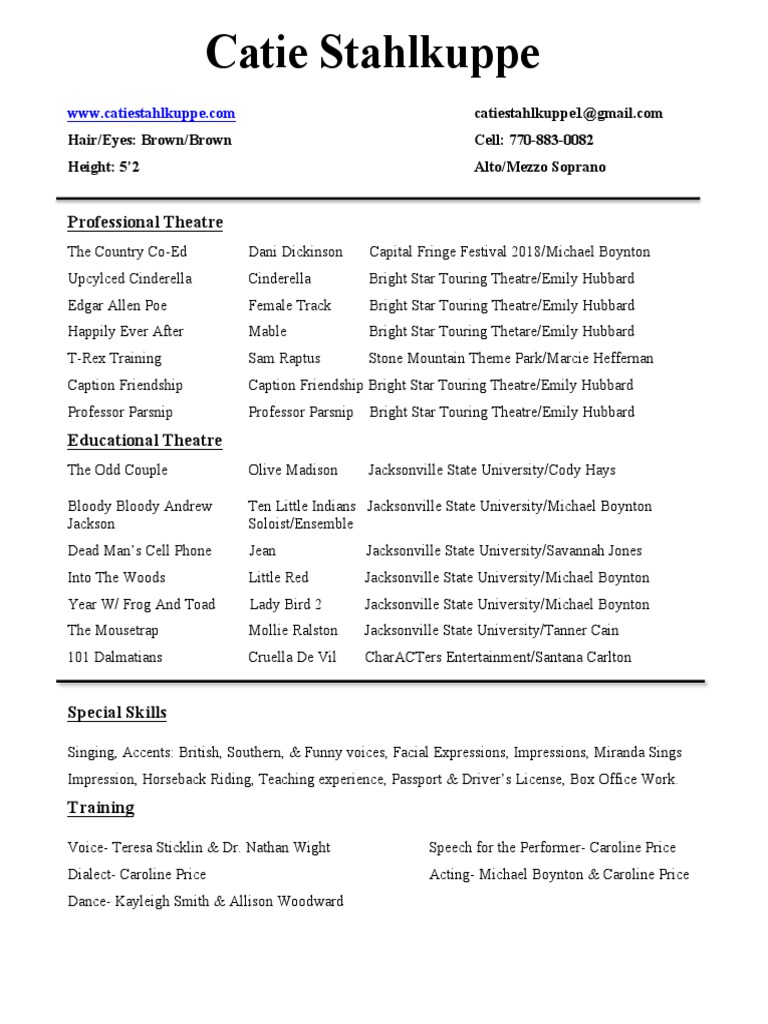 Catie Stahlkuppe's Acting Resume | PDF