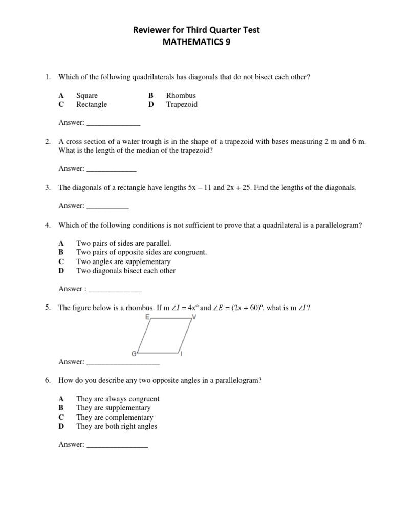 Reviewer G9 Math | PDF | Rectangle | Elementary Geometry
