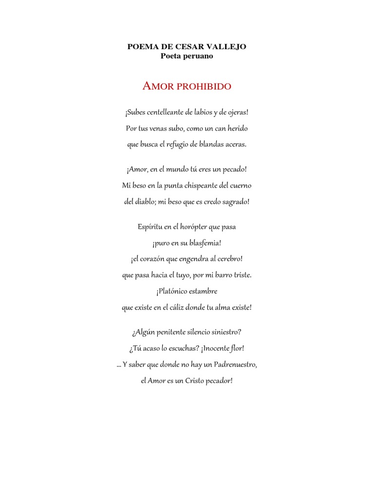 Poema de Cesar Vallejo - Amor Prohibido | PDF
