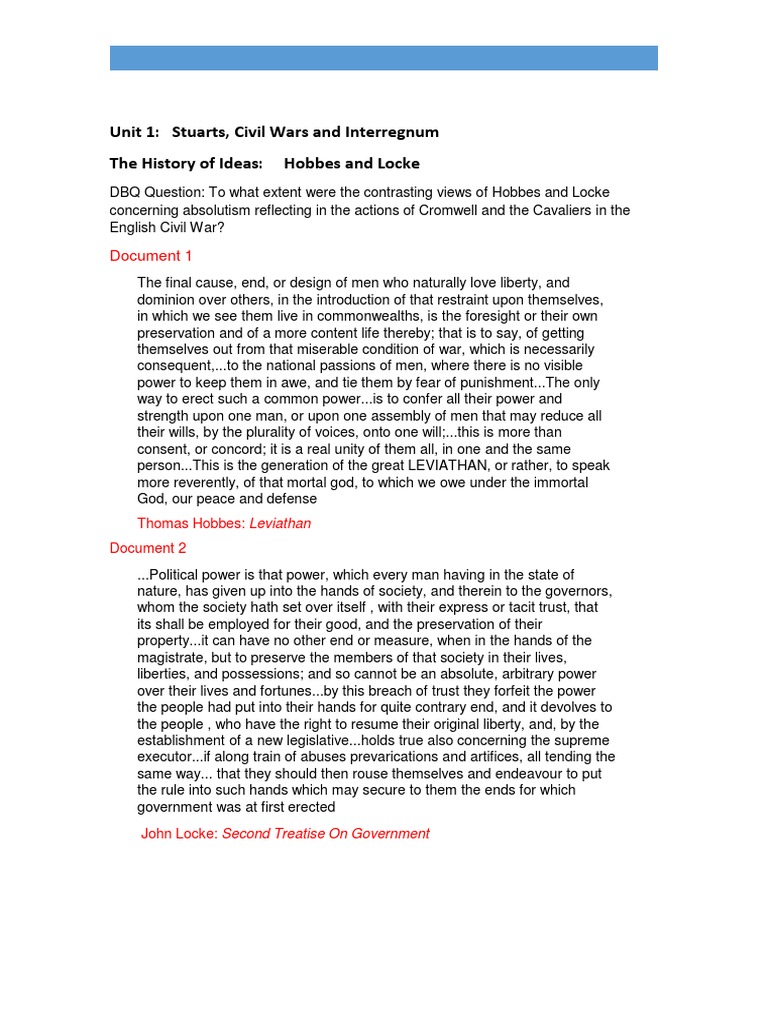 Hobbes and Locke (Unit 1) | Download Free PDF | John Locke | Thomas Hobbes