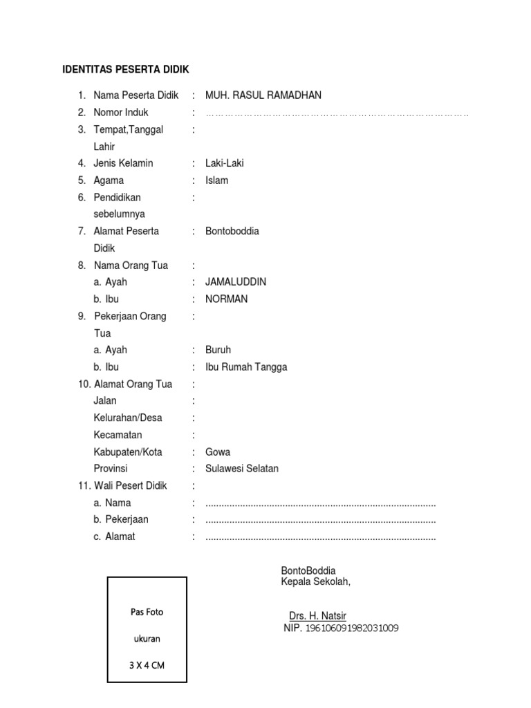 Contoh Identitas Siswa | PDF | Kesehatan Holistik