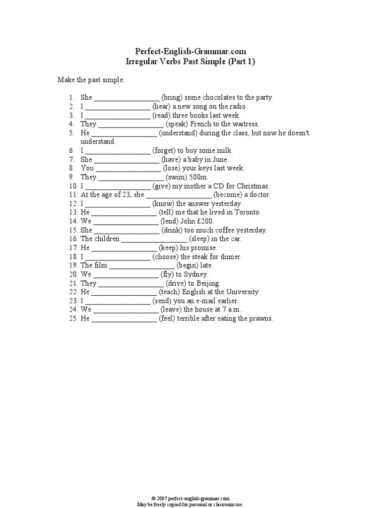 50 Irregular Verbs Past Simple Part 1 | PDF