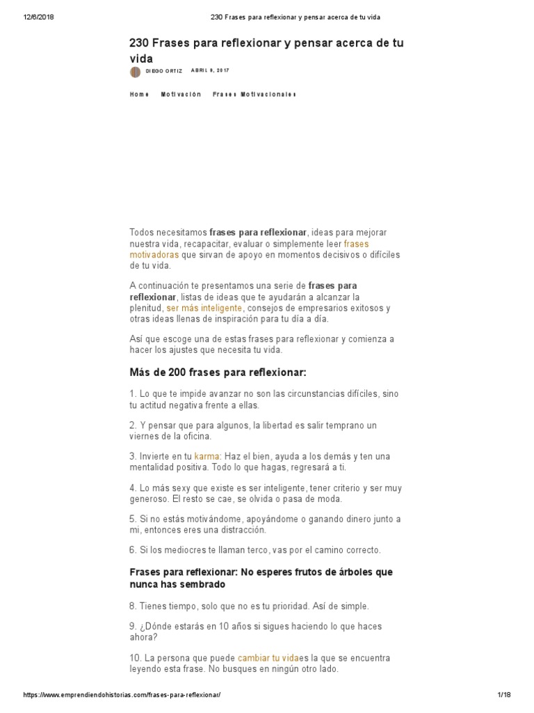230 Frases Para Reflexionar Y Pensar Acerca De Tu Vida Pdf Muhammad