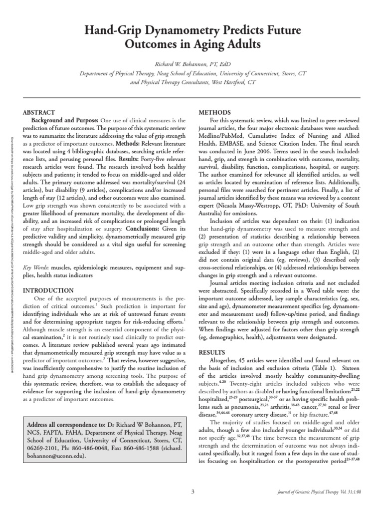 Hand-Grip Dynamometry Predicts Future Outcomes in Aging Adults | PDF ...
