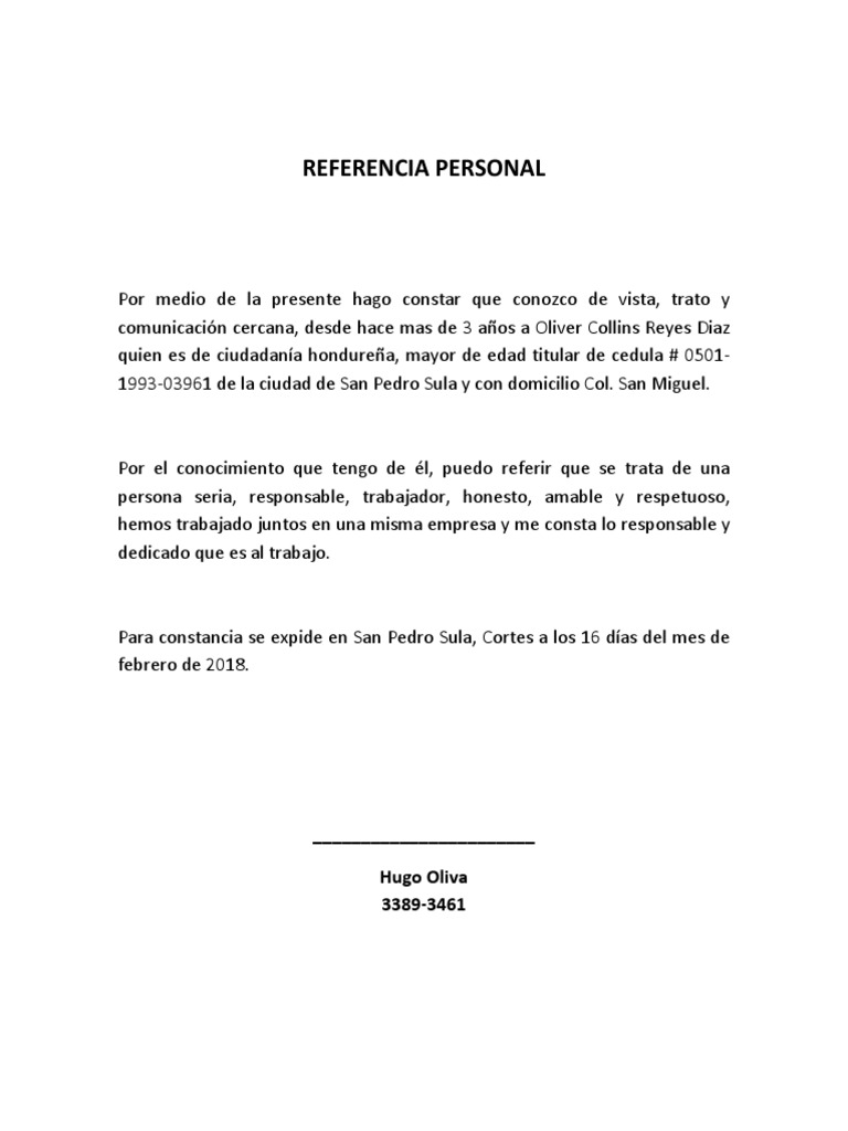 Formato de Referencia Personal | PDF