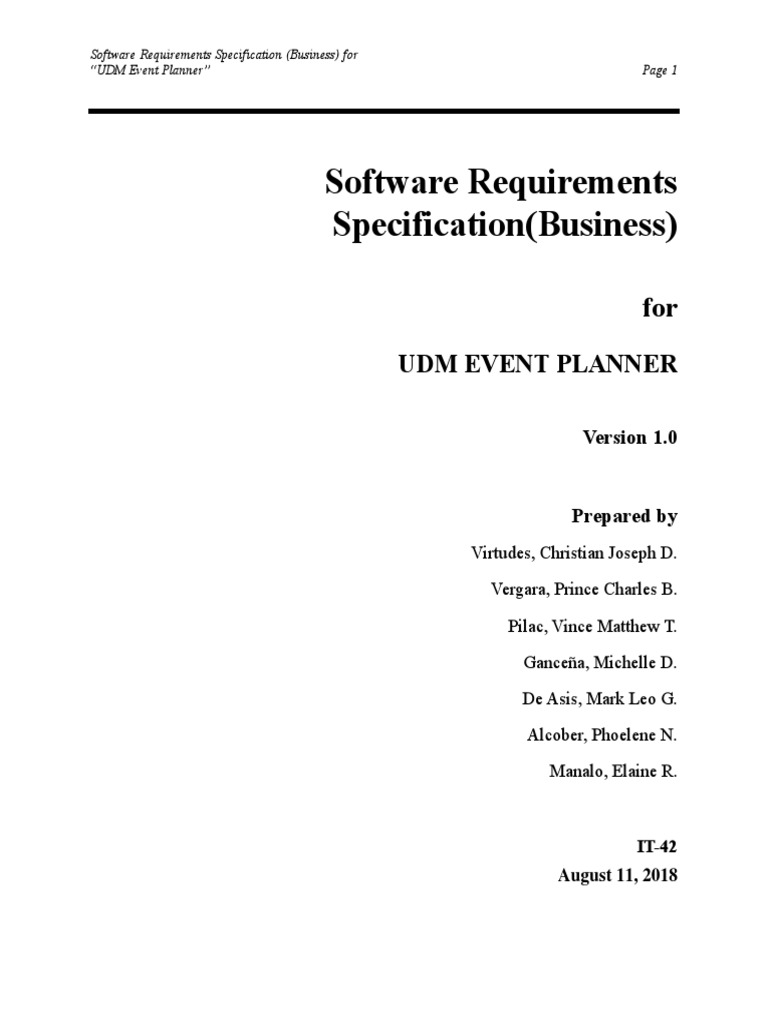 Software Requirements Specification (Business) : Udm Event Planner ...