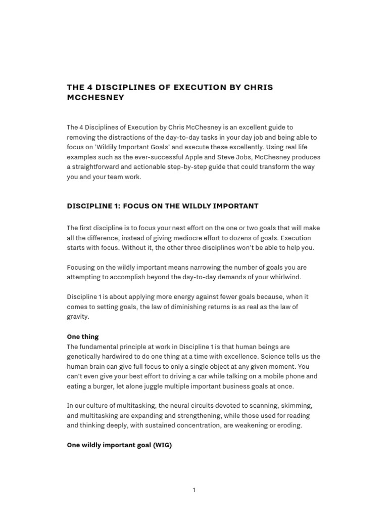 4 Disciplines of Execution Book Summary and PDF | PDF | Weight Loss | Lag