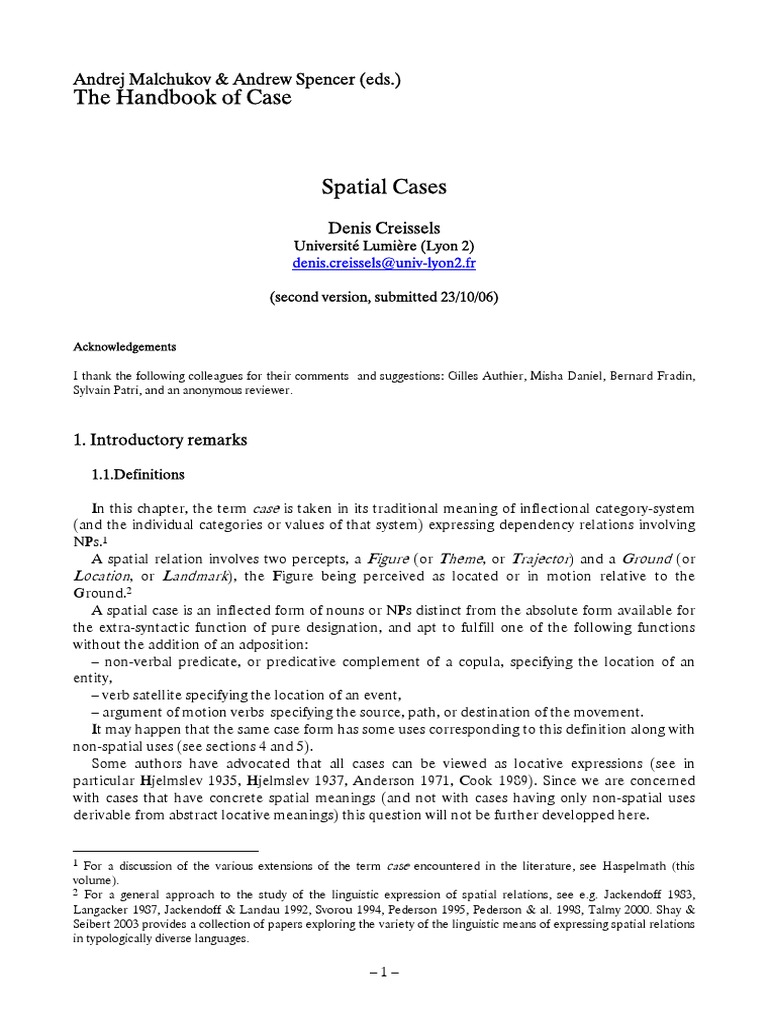 Spatial Cases | PDF | Preposition And Postposition | Noun