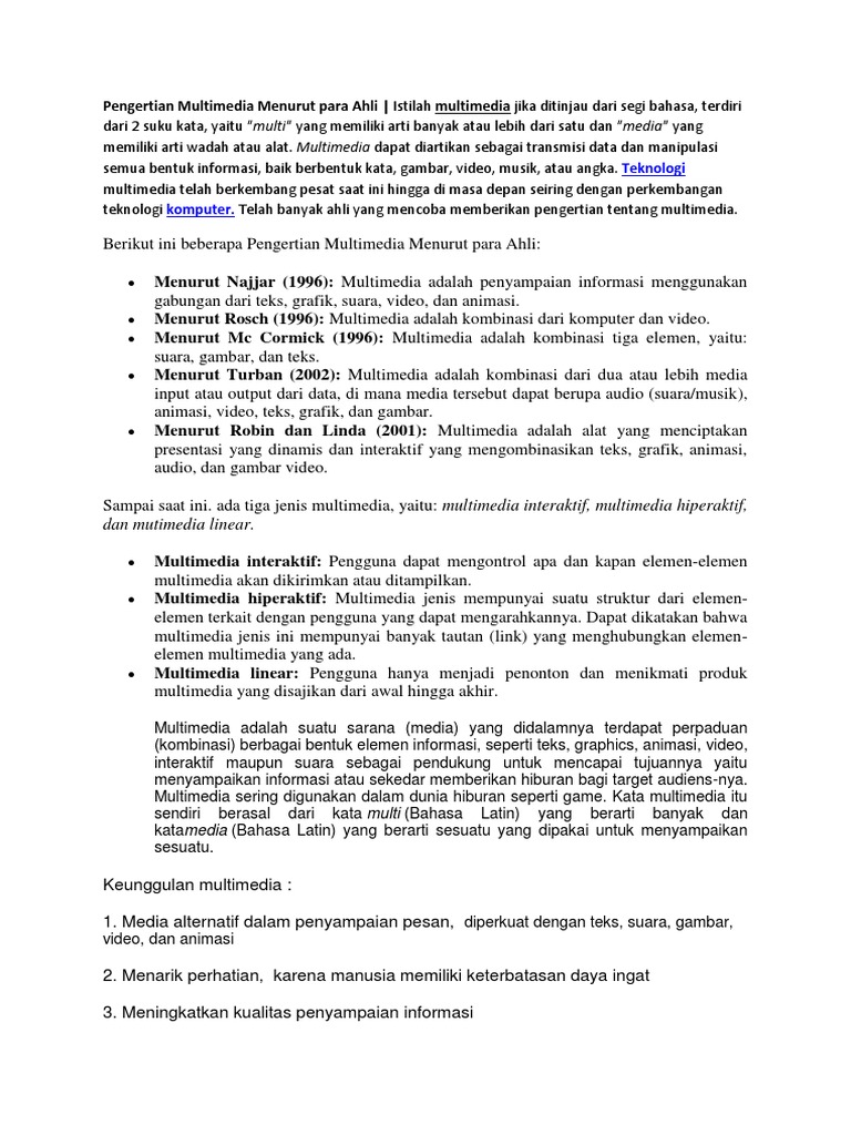 Pengertian Multimedia Menurut para Ahli | PDF | Ilmu Sosial