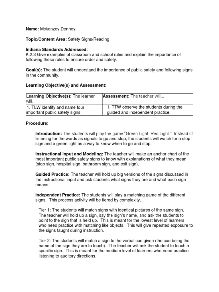 Safety Signs Lesson | PDF | Teachers | Educational Assessment