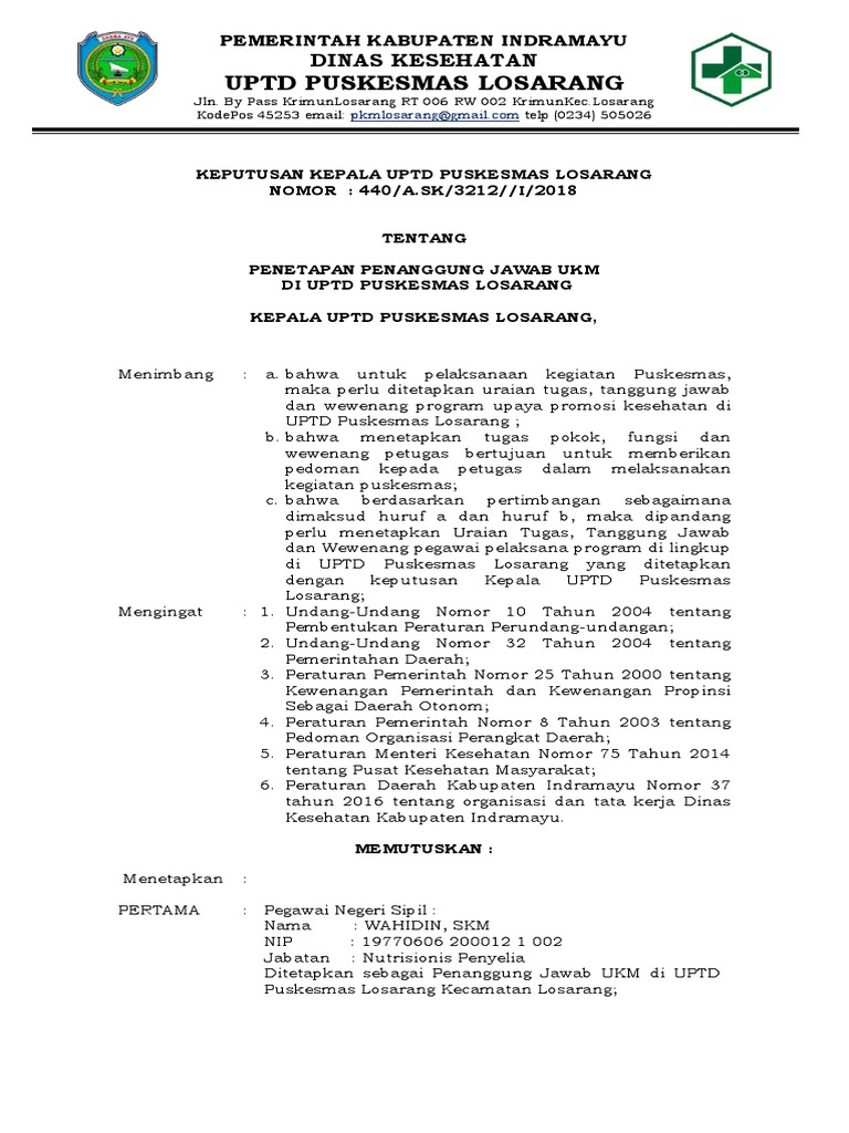 SK Penanggung Jawab Ukm | PDF