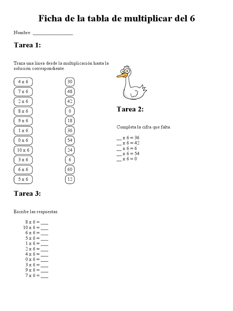 Ejercicios de Multiplicación del 6 | PDF
