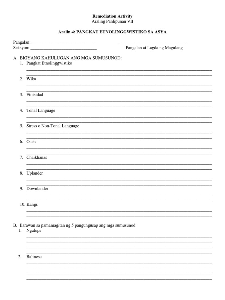 Remediation Activity 4-Pangkat Etnolinggwistiko Sa Asya | PDF