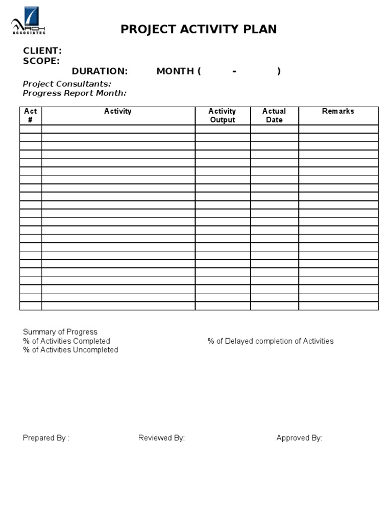 Project Activity Plan: Client: Scope: Duration: Month (-) | PDF