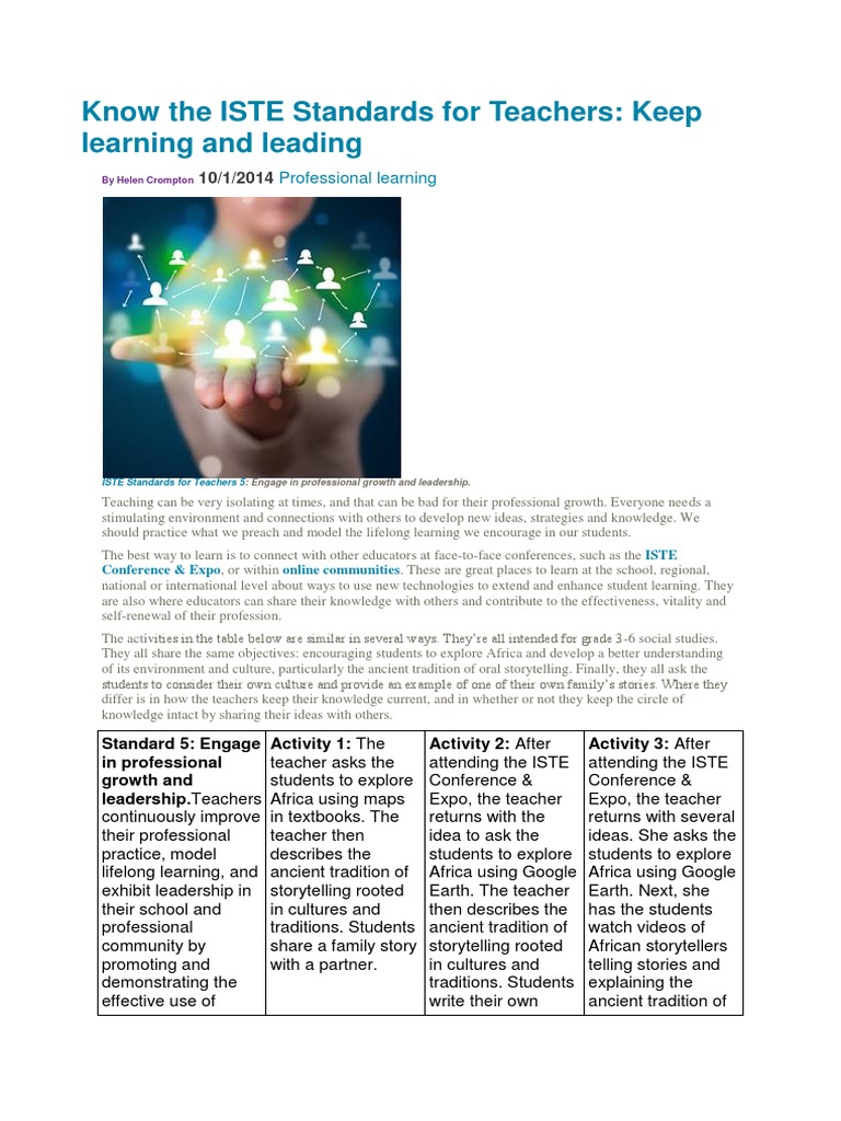 Know The ISTE Standards For Teachers: Keep Learning and Leading | PDF ...