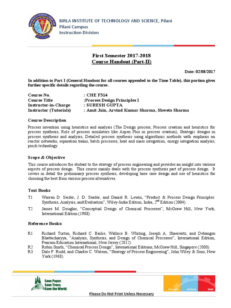 First Semester 2017-2018 Course Handout (Part-II) First Semester 2017-2018 Course Handout (Part ...