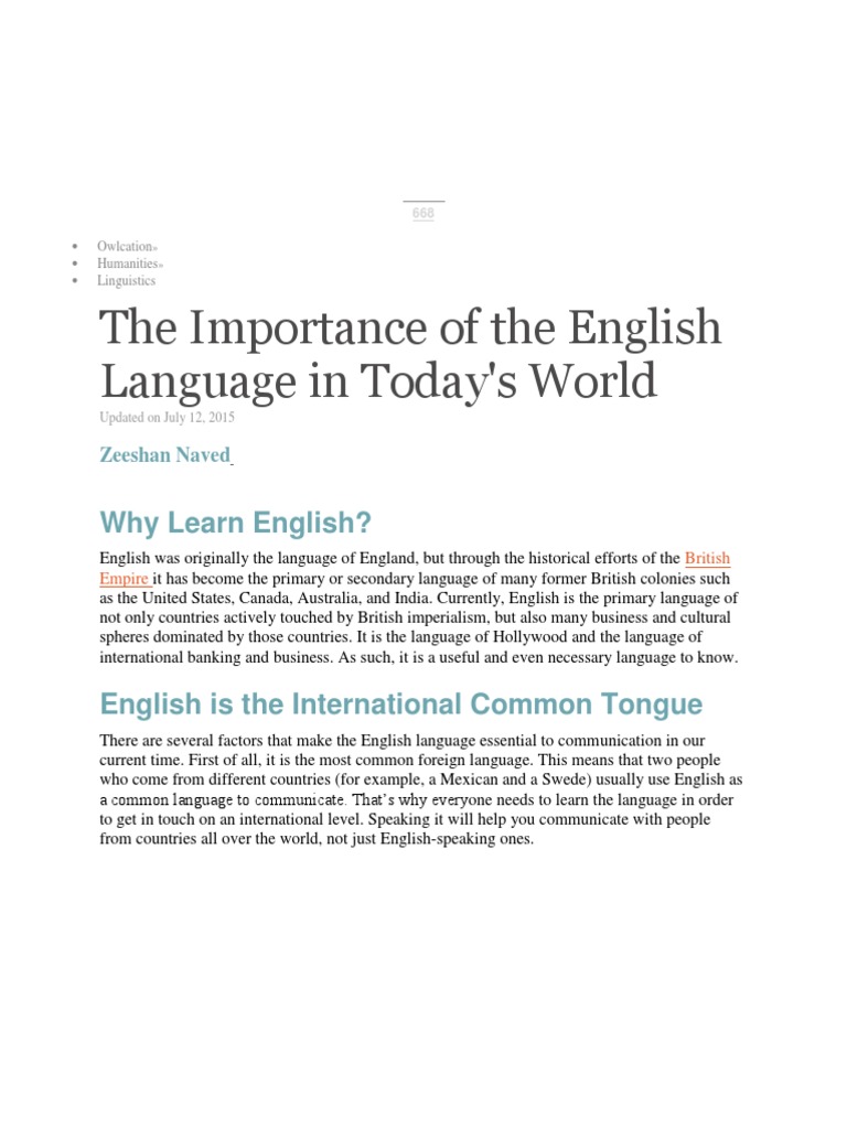 The Importance of The English Language in Today's World | PDF | English ...