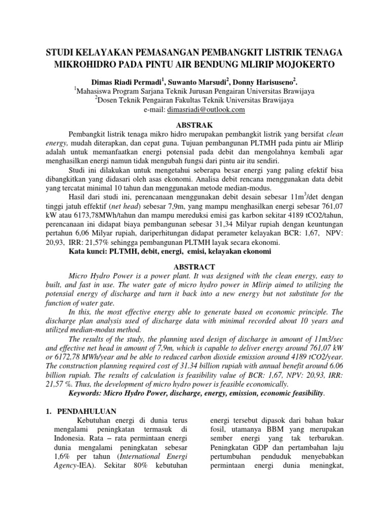 Studi Kelayakan Pemasangan Pembangkit Listrik Tenaga Mikrohidro Pada ...