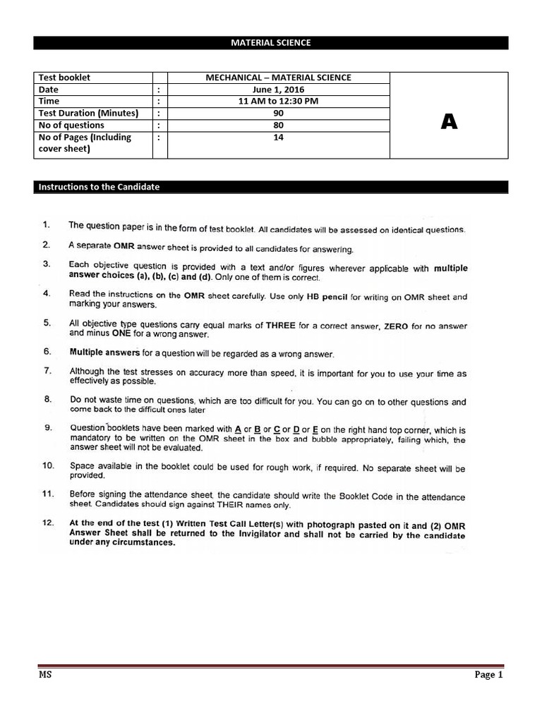 Mechanical Material Science Test | PDF | Steel | Applied And ...