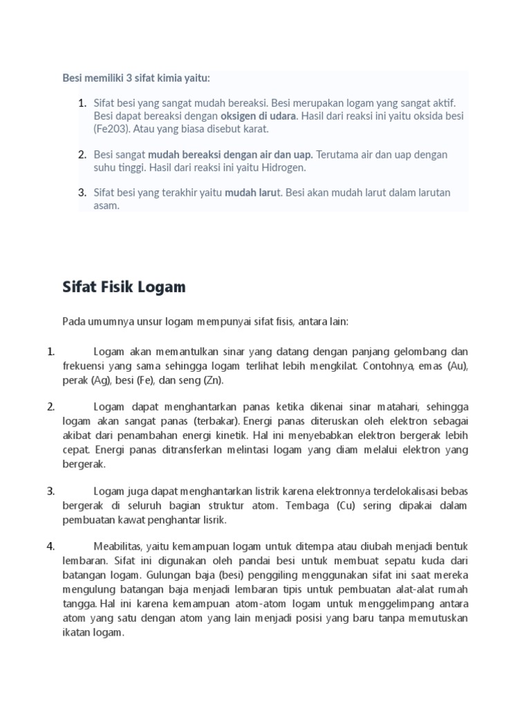 Sifat Kimia dan Fisik Besi | PDF